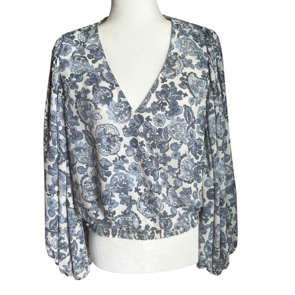 CeCe | Tops | Cece Womens Top Blue Floral Boho Wide Baloon Long Sleeve ...